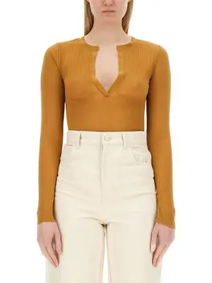 Max Mara Ribbed V-neck Long Sleeve Sweater - Buff