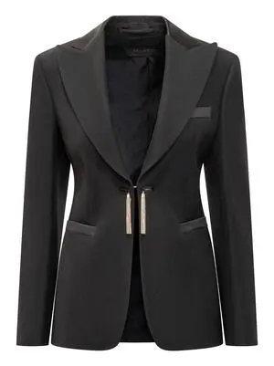 Max Mara Elegant Virgin Wool Blazer With Embellished Detail - Nero