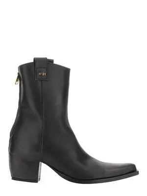 N°21 Leather Ankle Boots With Zip - Black