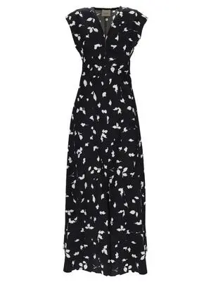ALYSI Sleeveless V-neck Printed Maxi Dress - Black