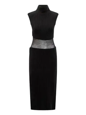 Sportmax Sleeveless Mock Neck Knit Dress With Metallic Waist Detail - Nero