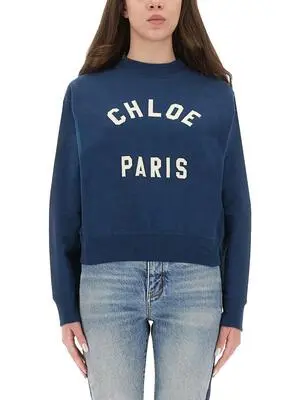 Chloé Crewneck Sweatshirt With Logo - Blue