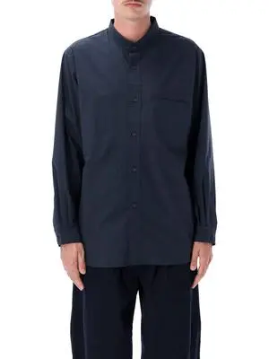 STILL BY HAND Refined Minimalist Stand Collar Shirt Size - Blue