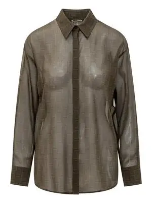 FERRAGAMO Silk Monogrammed Shirt With Stampaint Design - Olive