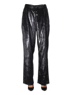 Balmain Wide Leg Velvet Lurex Trousers - Black