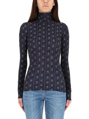 Tory Burch TORY BURCH Printed Long Sleeve Turtleneck Top Blue