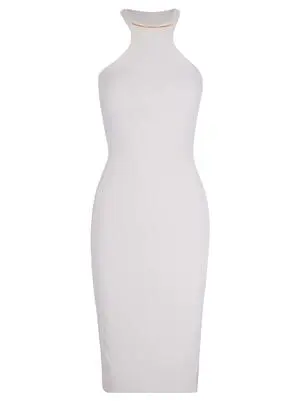 Elisabetta Franchi Sleeveless High-neck Midi Dress With Metallic Trim - Avorio