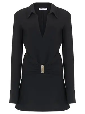 Attico Mini Dress In Cady With Defined Waist - Black