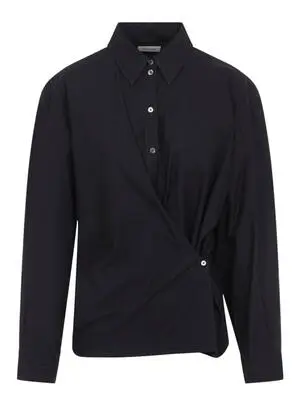 LEMAIRE Straight Collar Twisted Shirt In Washed Cotton Silk - Blue