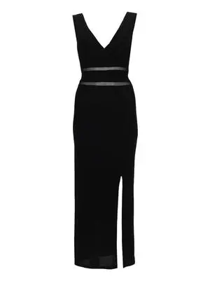 JOSHE Chic Midi Dress With Sheer Waistband And High Slit - Black