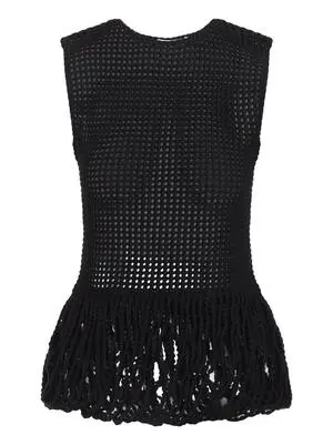 Alaïa Bead Knit Peplum Tank Top - Black