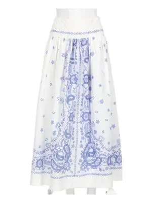 SELF-PORTRAIT SELF-PORTRAIT Paisley Print Cotton Maxi Skirt White