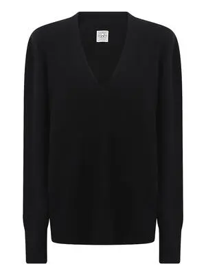 TOTEME Classic V-neck 100% Wool Sweater - Black