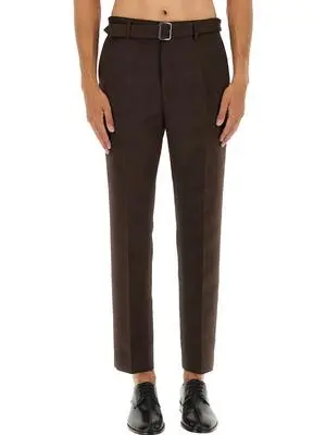 MAISON MARGIELA Belted Virgin Wool Blend Trousers - Brown