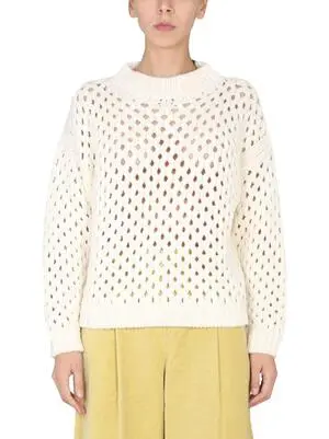 ALYSI Open-knit Crew Neck Jumper - Beige