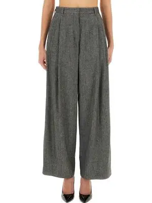 Max Mara Wide Leg Wool Blend Trousers - Grey