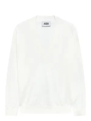 Alpha Studio Timeless Cotton V-neck Sweater - Latte