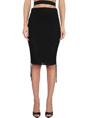 ANDREĀDAMO Ribbed Midi Skirt With Tie Detailing - Black