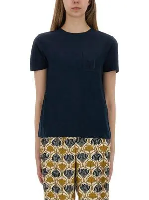 Max Mara Regular Fit Cotton T-shirt With Pocket Detail - Blue