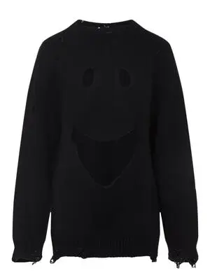 Moschino Virgin Wool Smile Graphic Cropped Sweater - Black