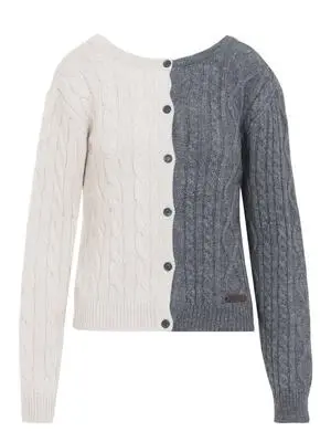 Moschino Color-blocked Cable Knit Cardigan - Grey
