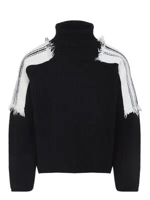 MORDECAI Virgin Wool Jacquard Stripe Turtleneck Sweater - Black