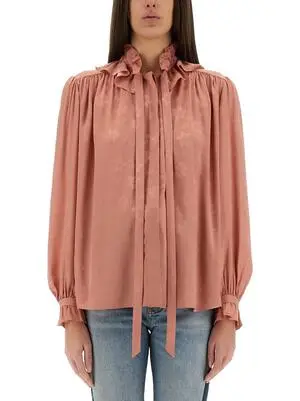 Chloé Fluid Silk Jacquard Blouse With Pussy Bow Detail - Pink