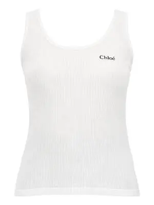 Chloé Ribbed Stretch Jersey Tank Top With Embroidered Logo - White