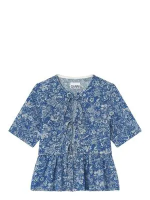 GANNI Round Neckline Tie-front Top - Blue