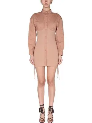 ANDREĀDAMO ANDREADAMO Ribbed Mini Shirt Dress Nude