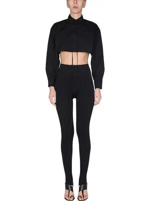 ANDREĀDAMO Cropped Cotton Poplin Shirt With Pointed Collar - Black