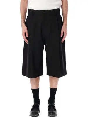 Studio Nicholson Oversized Cotton-linen Blend Pleated Shorts - Black