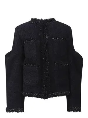Sacai Textured Tweed Jacket With Statement Sleeves - Black