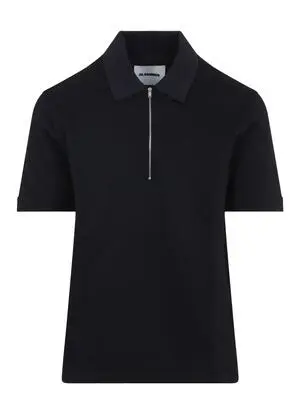 JIL SANDER Knitted Zip-up Polo Shirt - Blue