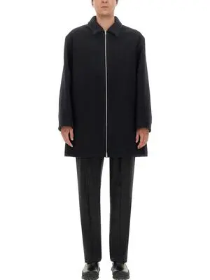 JIL SANDER Zip-up Wool Coat - Black