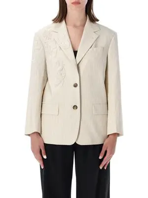 Dries Van Noten Striped Embroidered Tailored Blazer - Beige