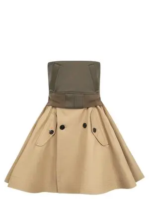 Sacai Strapless Paneled Mini Dress - Kaki