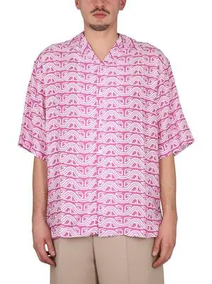 Gcds Monogram Waved Bowling Collar Shirt - Fuchsia