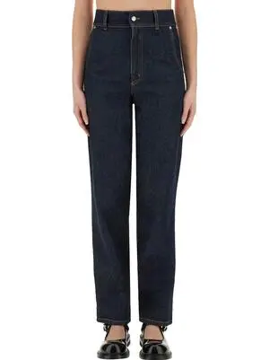 Moschino Straight Fit Denim Pants With Laurel Crown Patch - Blue