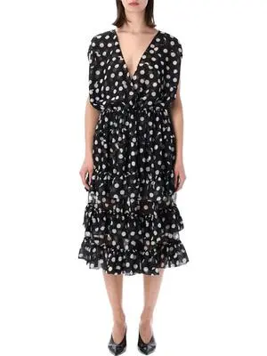 Dries Van Noten Polka Dot Tiered Midi Dress - Black