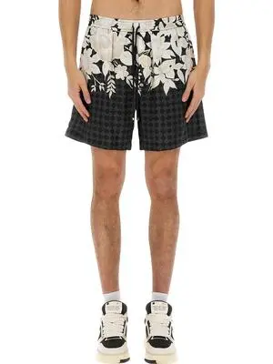 Amiri Viscose Floral Print Relaxed Fit Shorts - Black