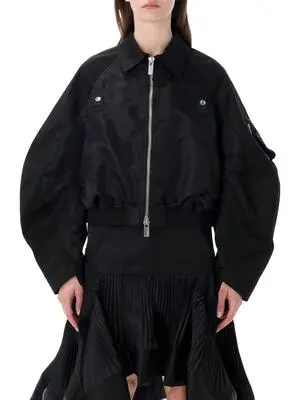 Sacai Zip-up Bomber Jacket With Spread Collar - Black