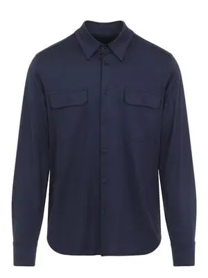 TOM FORD Silk Cotton Blend Military Shirt - Blue