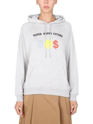 Être Cécile Super Happy Future" Hoodie With Graphic Print - Grey