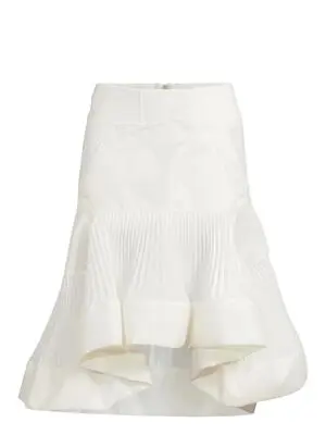 Sacai Pleated Floral-Print Satin Midi Skirt With Grosgrain Trim White
