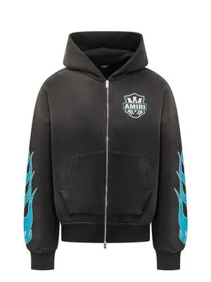 Amiri Full Zip Hoodie With Flame Detail - Black