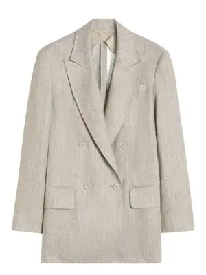 Max Mara Olimpia Jacket In Chevron Linen - Beige