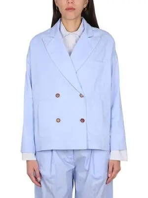 MAISON JEJIA Charlotte Jacket Tailored Double-breasted Cotton Blazer - Azure