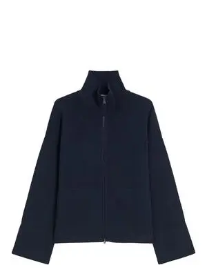 Max Mara Full-zip Cardigan With Embroidered Logo And Pockets - Blu
