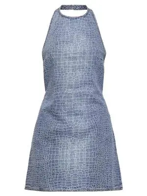 SELF-PORTRAIT Halterneck Mini Dress With Crocodile Print - Blue